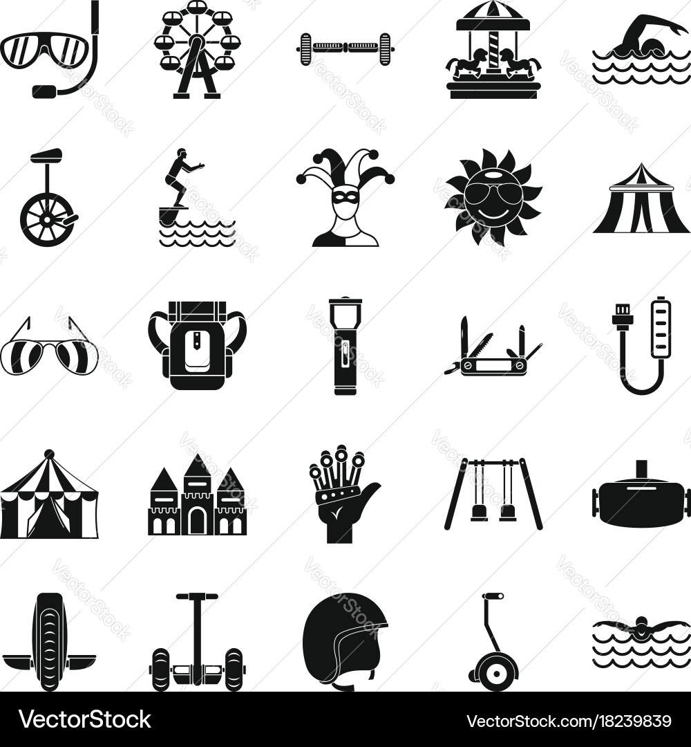 Rich city icons set simple style Royalty Free Vector Image