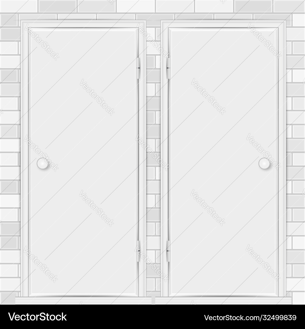 Two realistic empty white closed doors Royalty Free Vector