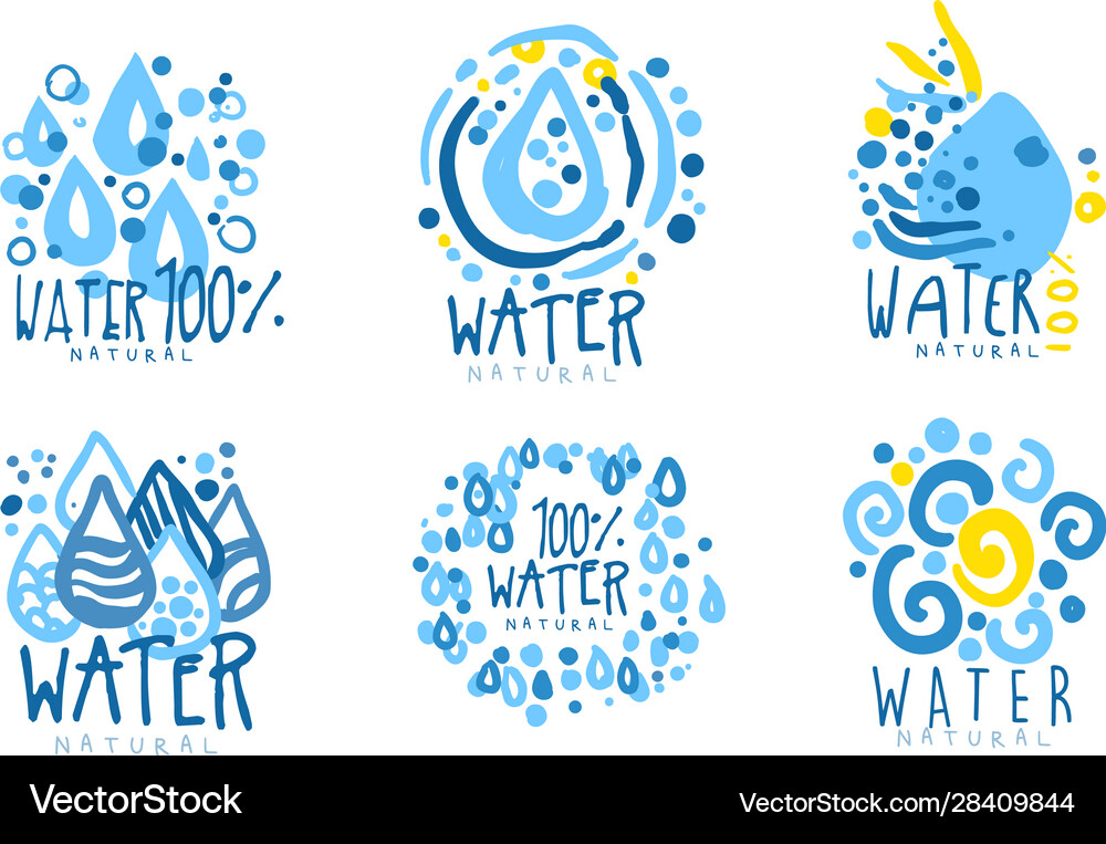 Natural water label or badge design set Royalty Free Vector