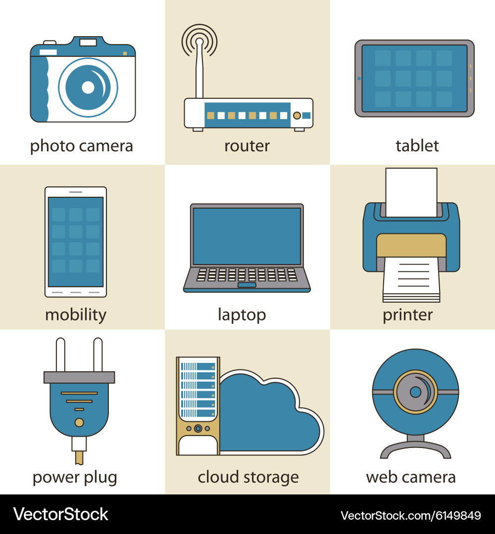 Computer technology and multimedia icons Vector Image
