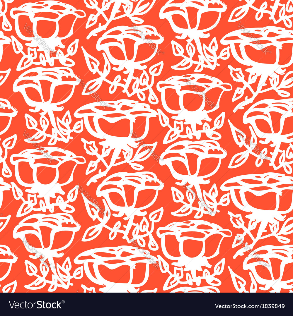 Floral Pattern With Hand Drawn Roses Leaves Vector Image 