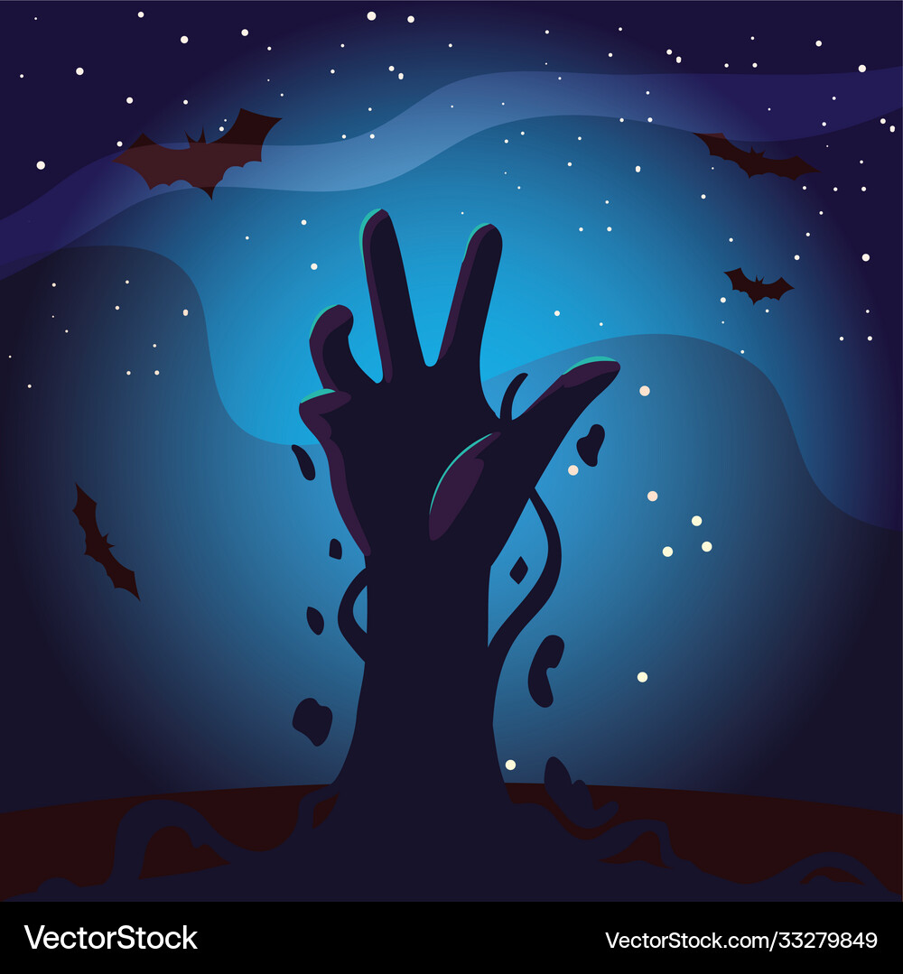 Halloween zombie hand at night design Royalty Free Vector