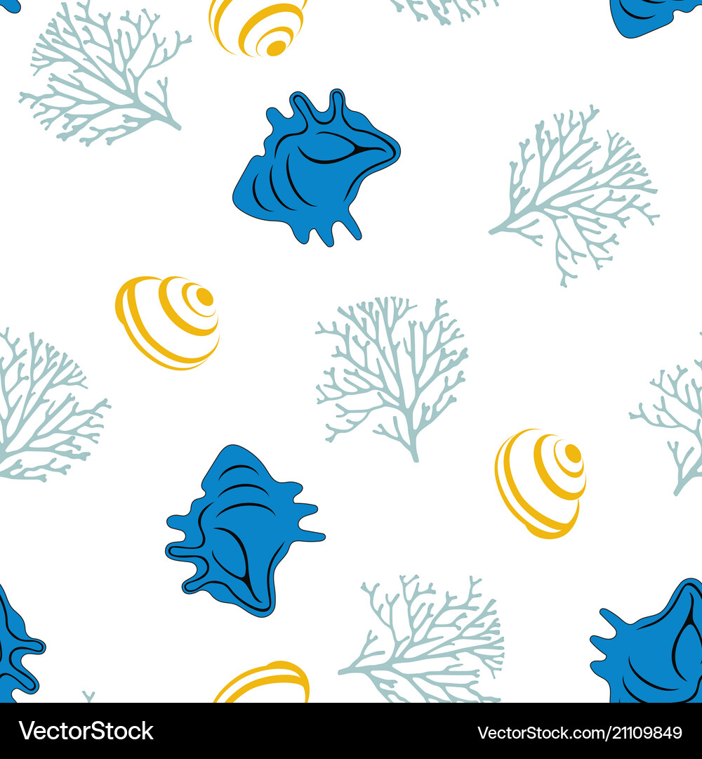 Pattern with corals and shells Royalty Free Vector Image
