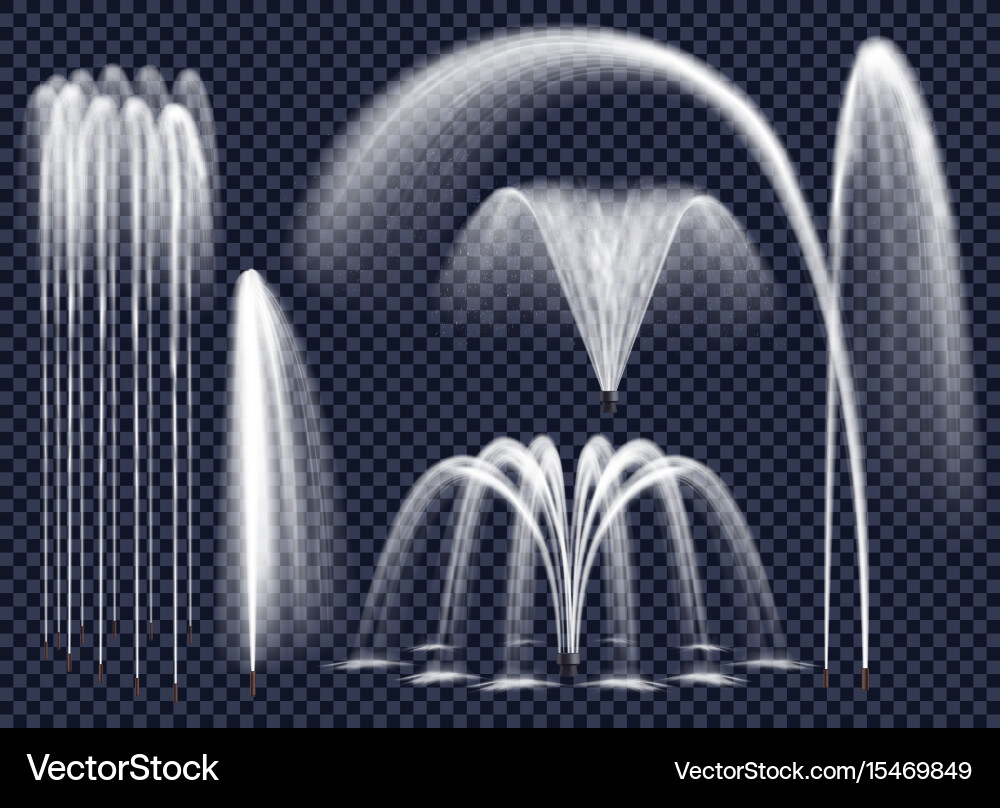 Realistic fountains on transparent background set Vector Image
