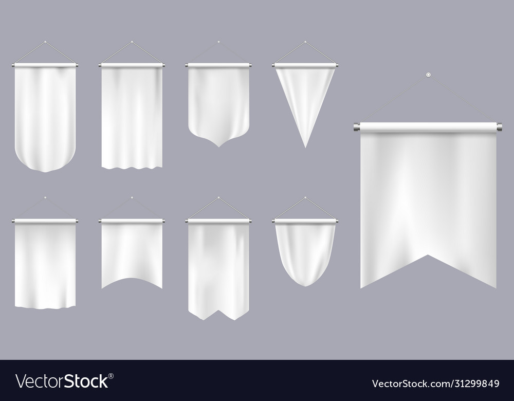 Realistic pennants white textile 3d flags blank Vector Image