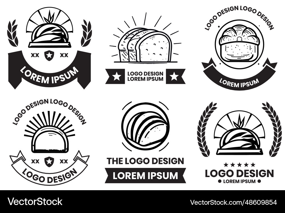 Bread shop logo in flat line art style Royalty Free Vector