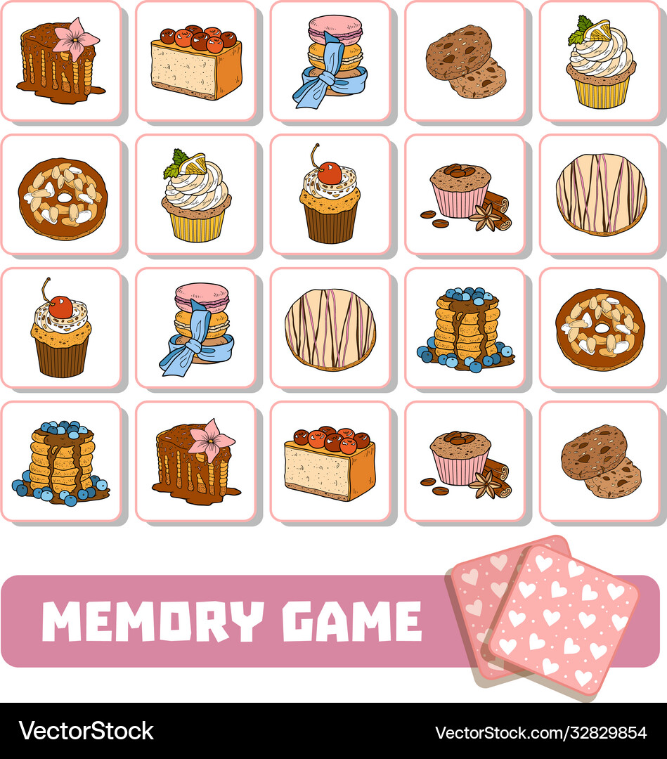 Memory game for children cards with sweets Vector Image
