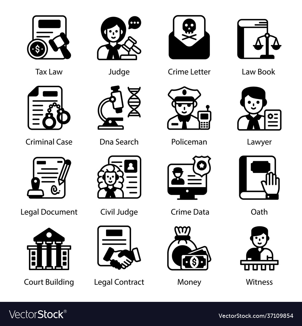 Pack jurisprudence solid icons Royalty Free Vector Image