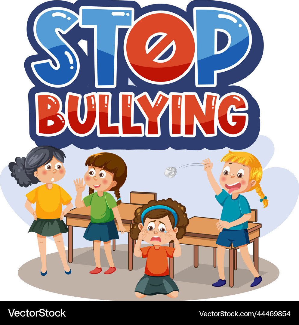 Stop bullying text with cartoon character Vector Image
