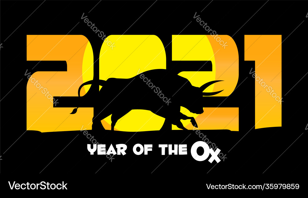 2021 year ox numbers with bull Royalty Free Vector Image