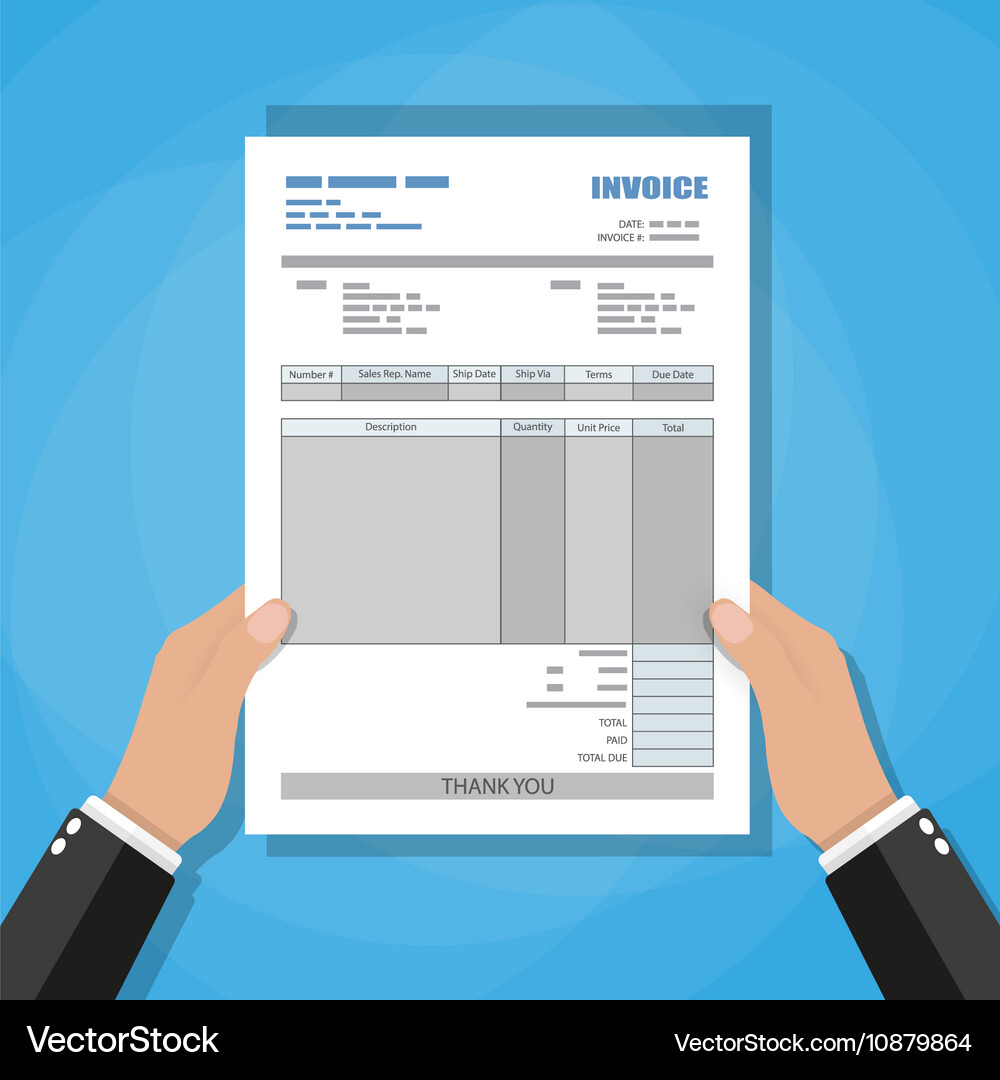 Hands unfill paper invoice form receipt bill Vector Image