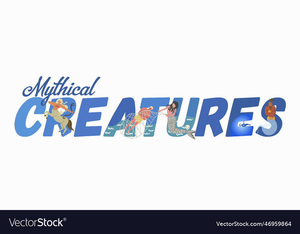 Mythical creatures text composition Royalty Free Vector