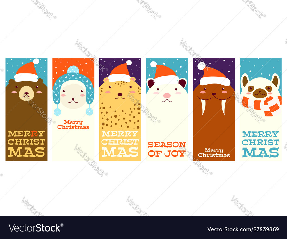 Collection christmas banners with cute animals Vector Image