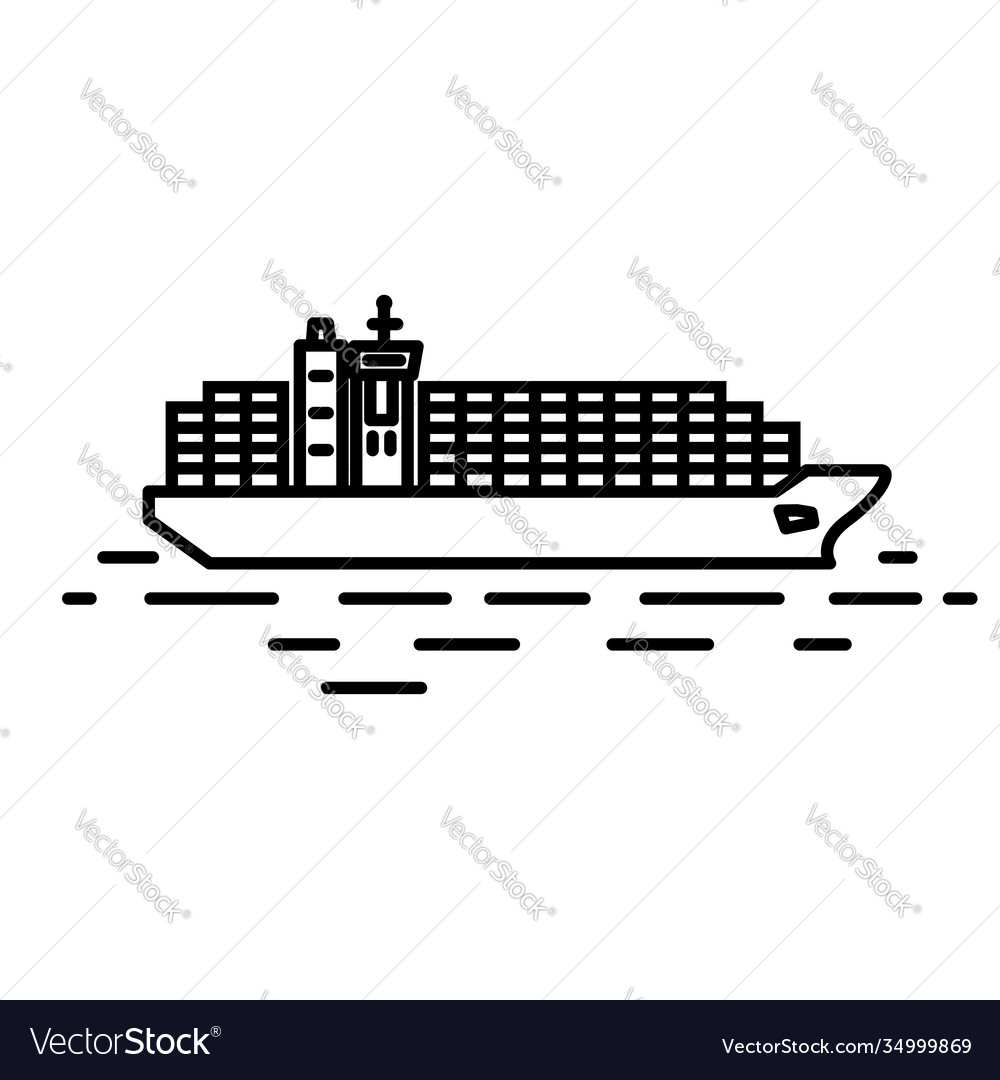 Flat linear container ship Royalty Free Vector Image