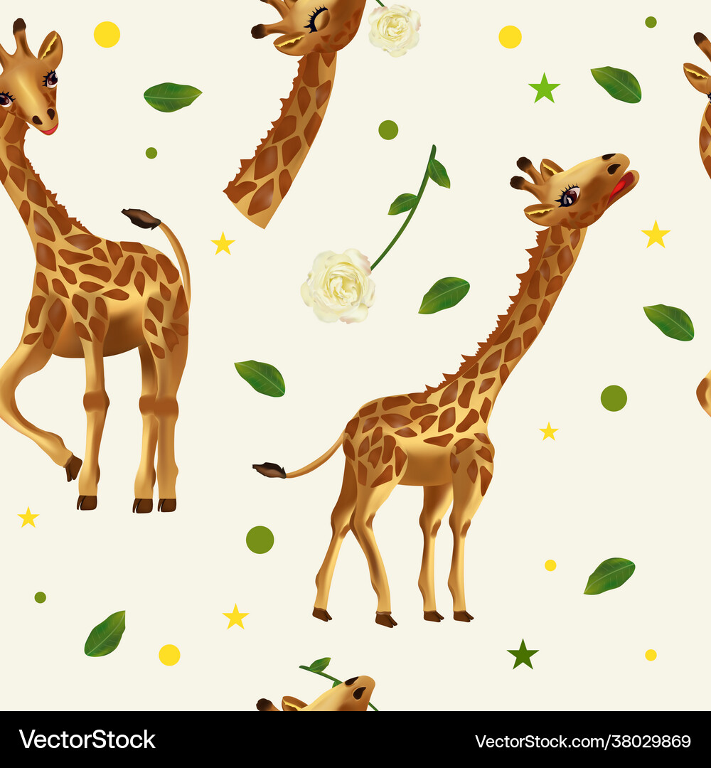 Seamless pattern cute tropical giraffe wild Vector Image