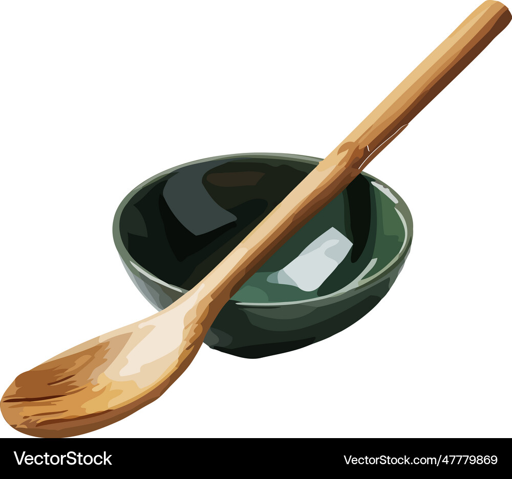 Wooden spoon in rustic kitchen bowl Royalty Free Vector