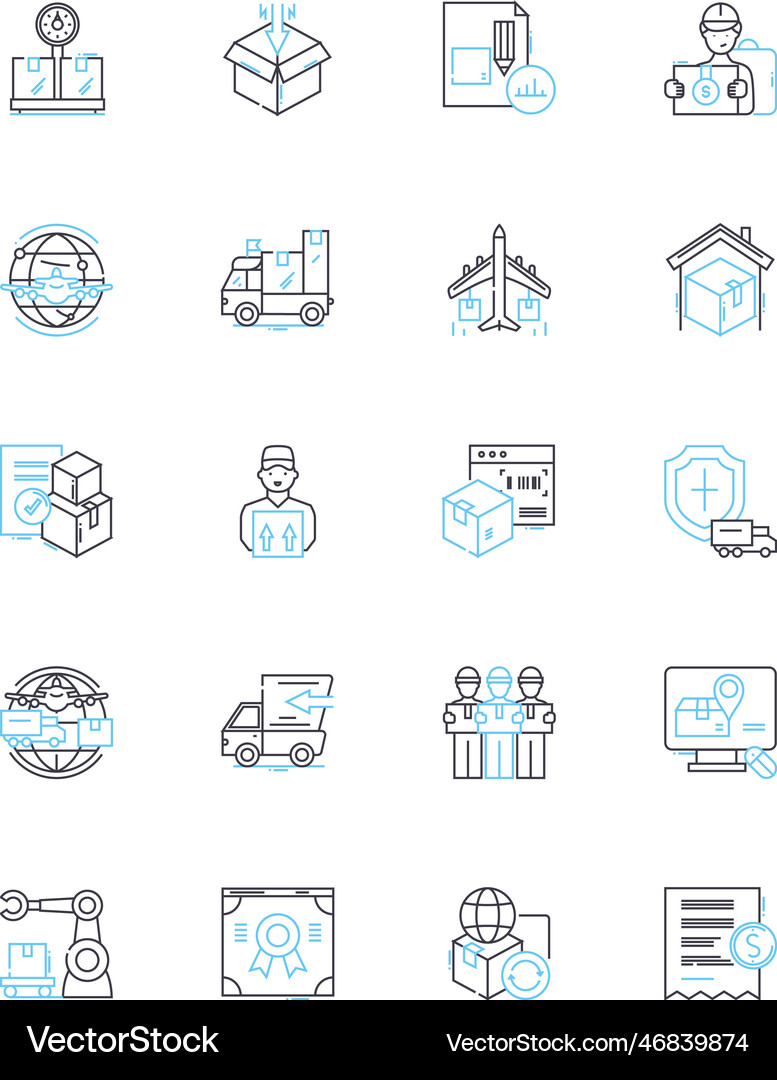 Transport logistics linear icons set freight Vector Image