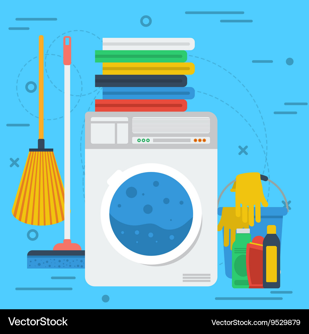 Cleaning items with washing machine Royalty Free Vector