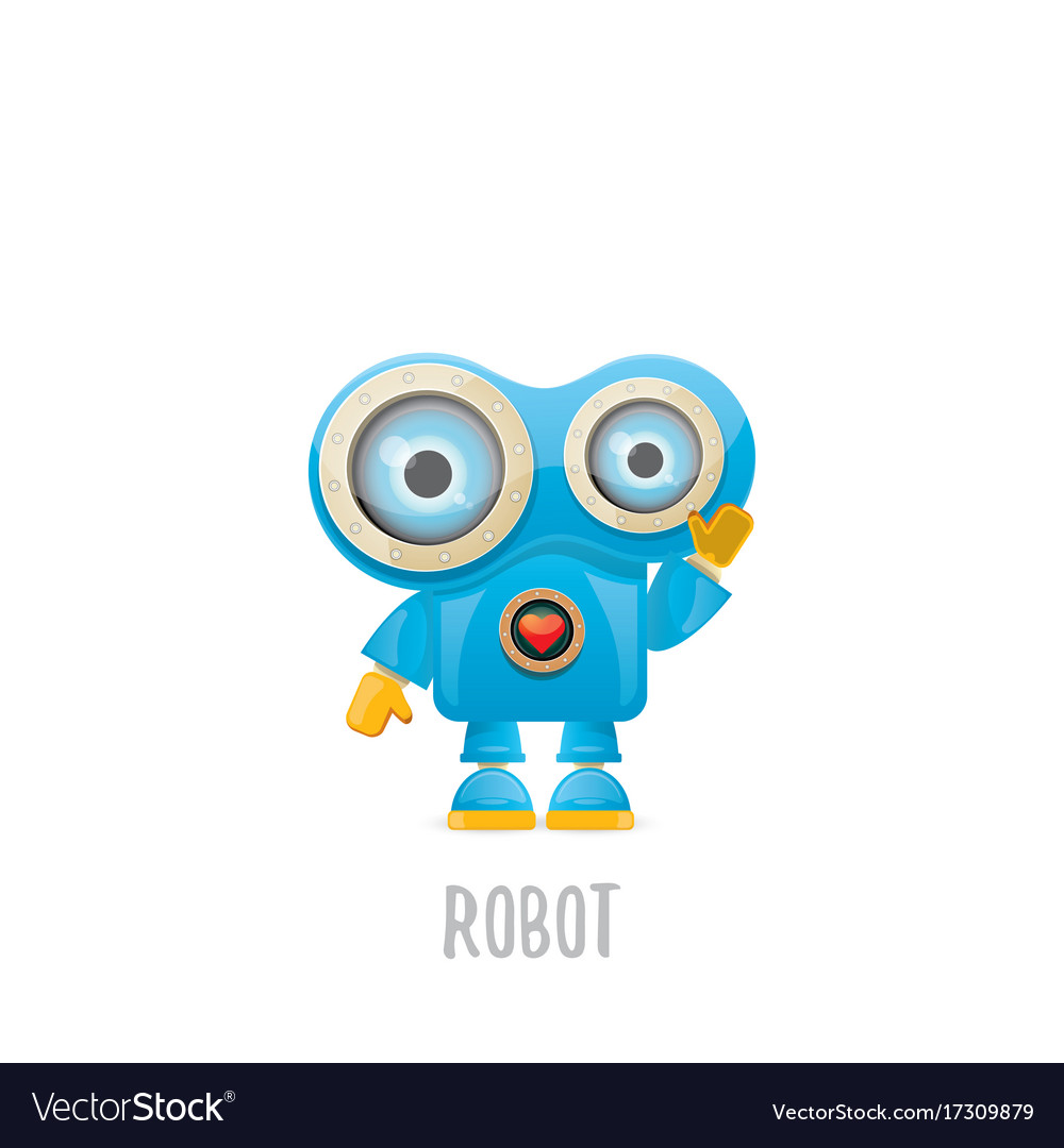 Funny cartoon blue robot character Royalty Free Vector Image Funny cartoon blue robot character Royalty Free Vector Image