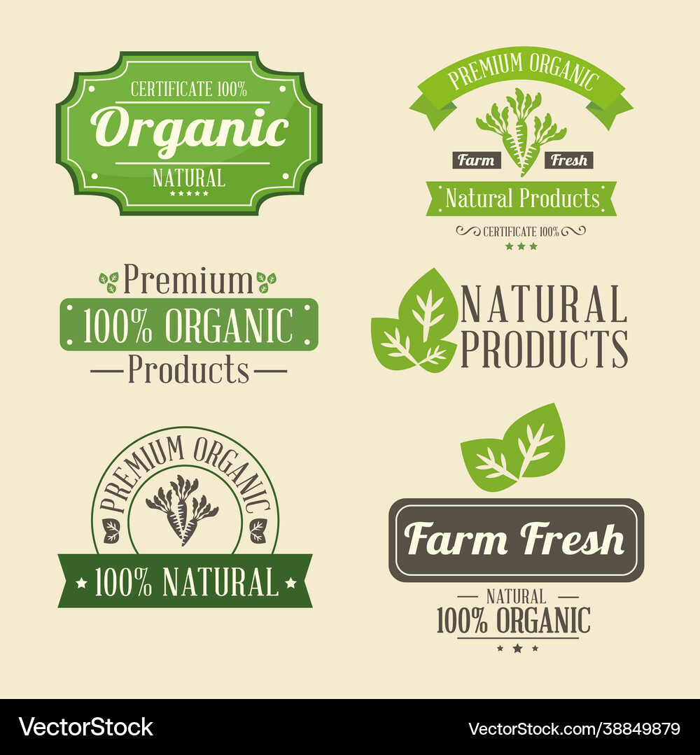 Icons with label for fresh products Royalty Free Vector