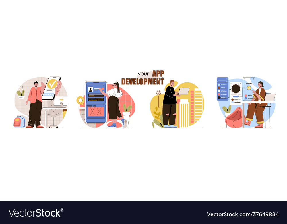 App development concept scenes set developers Vector Image