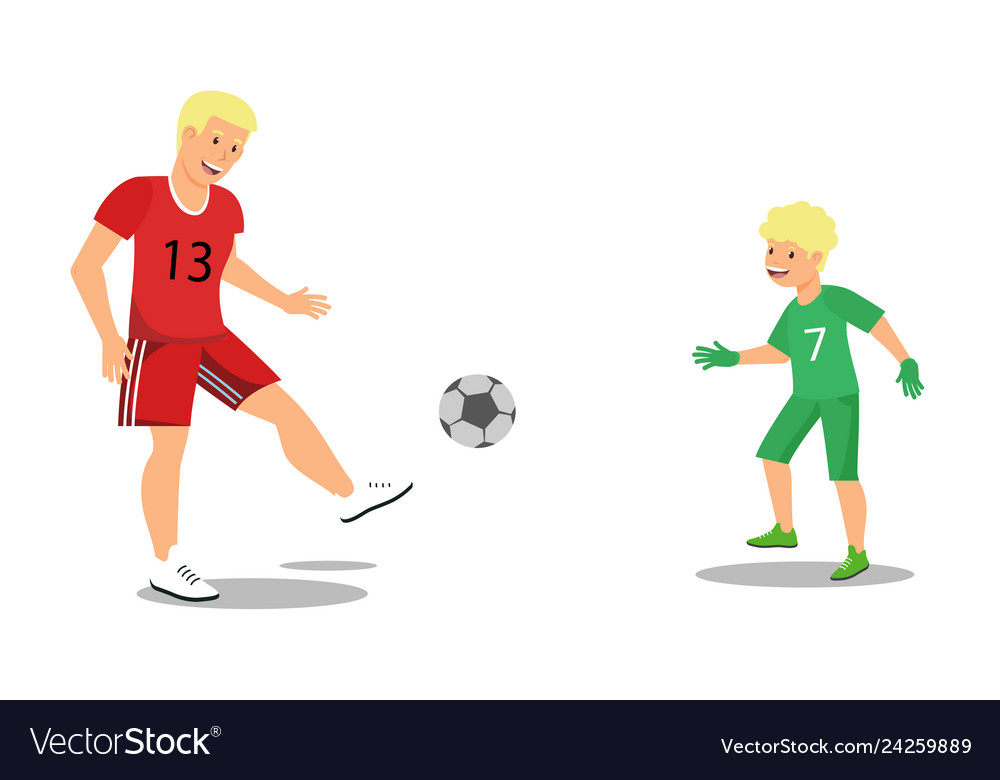 Flat family playing football in fresh air Vector Image