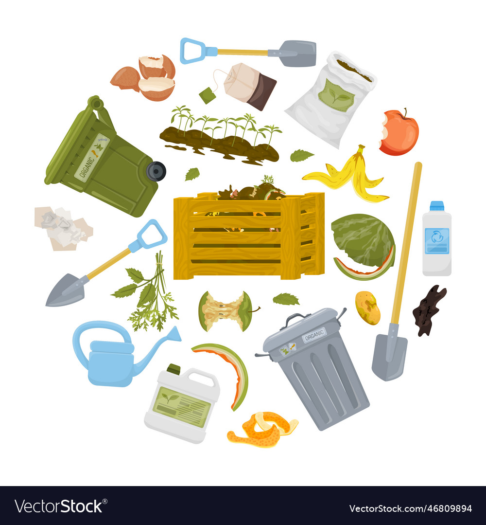 Compost composting flat composition Royalty Free Vector