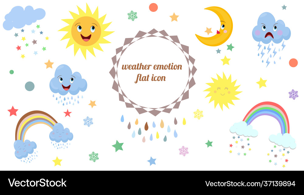 Weather emotion flat icons Royalty Free Vector Image