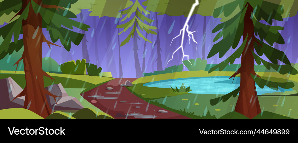 Cartoon forest landscape with pond trees Vector Image