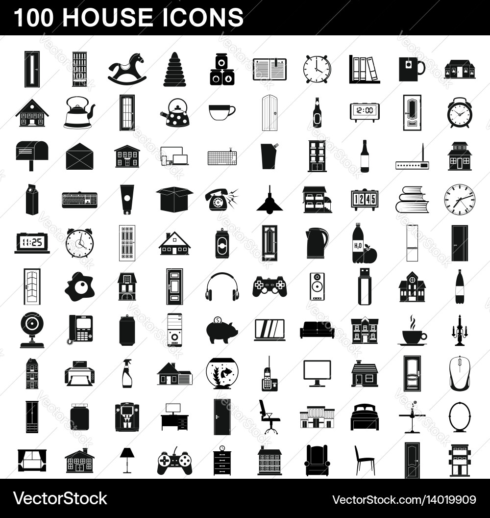 100 house icons set simple style Royalty Free Vector Image