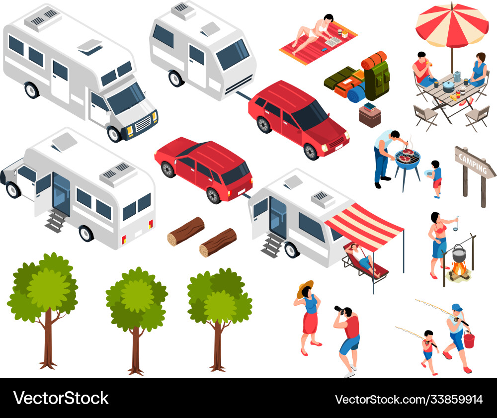 Family campers icon set Royalty Free Vector Image