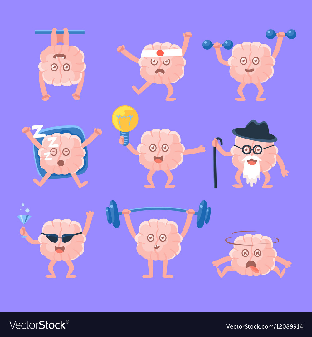 Humanized brain doing different activities set Vector Image