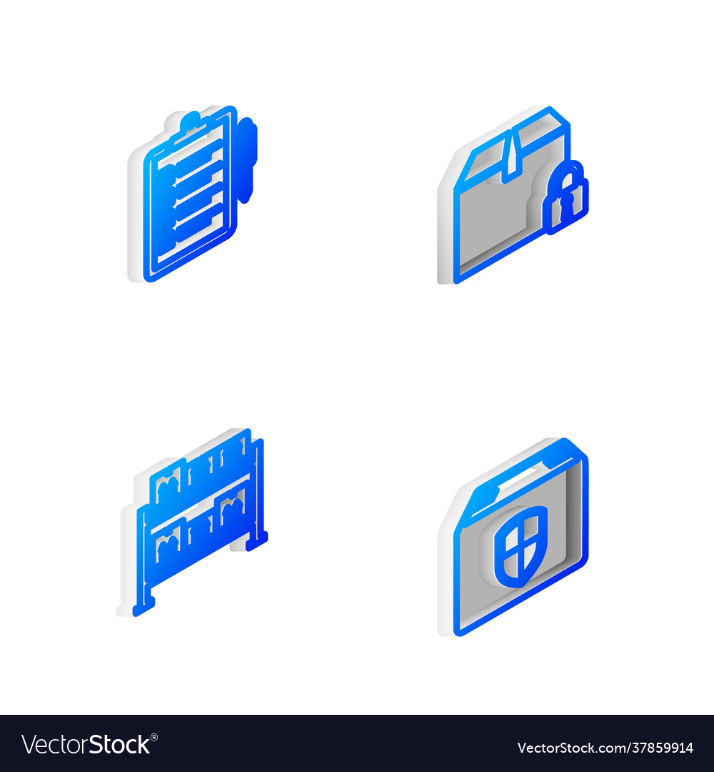 Set isometric line locked package verification Vector Image