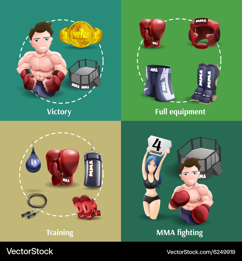 Mma fighting 4 3d icons square Royalty Free Vector Image