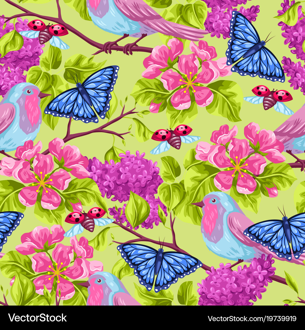 Spring garden seamless pattern natural Royalty Free Vector