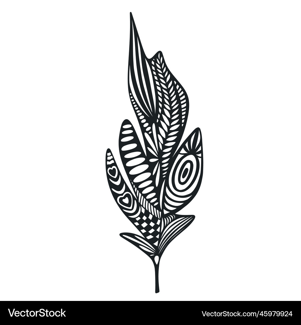Boho feather hand drawn ink silhouette Royalty Free Vector