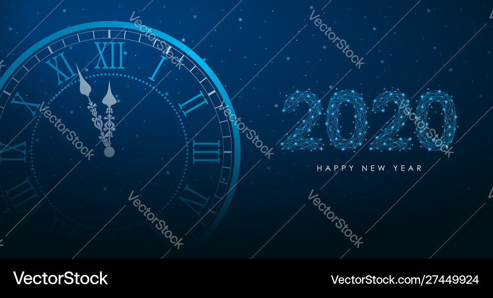 Clock and 2020 number polygonal wireframe Vector Image
