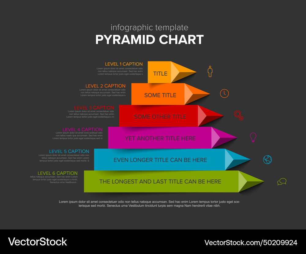 Dark infographic pyramid chart diagram template Vector Image