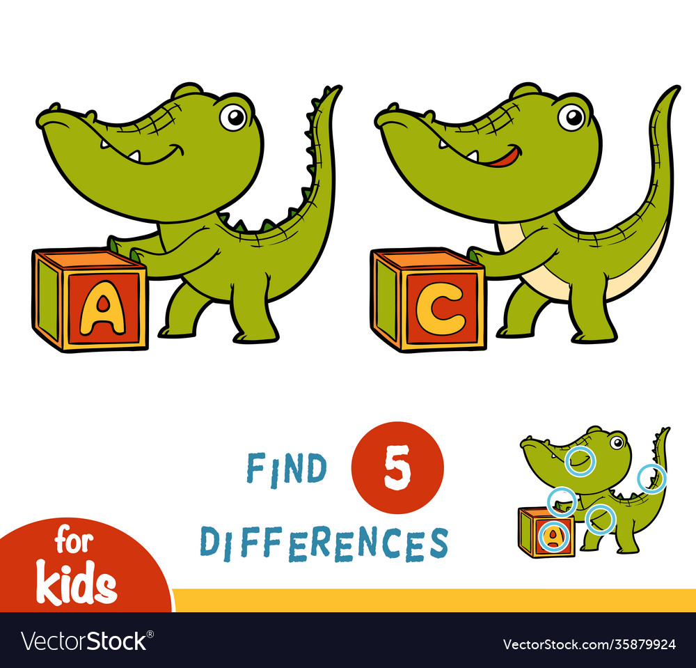 Find differences education game crocodile Vector Image Find differences education game crocodile Vector Image