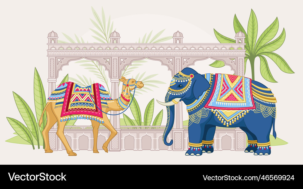 Mughal elephant and camel concept Royalty Free Vector Image