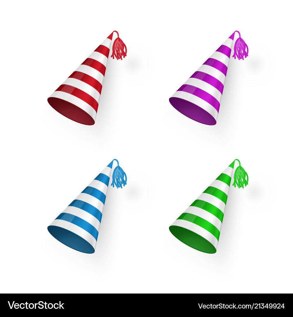 Striped birthday hat set colorful hats Royalty Free Vector