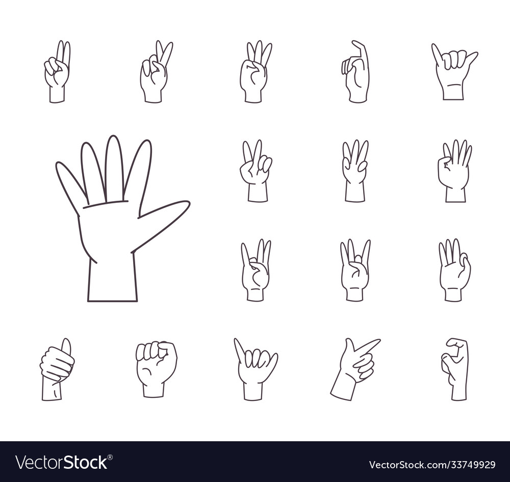 Hand Sign Language Alphabet Line Style Collection Vector Image