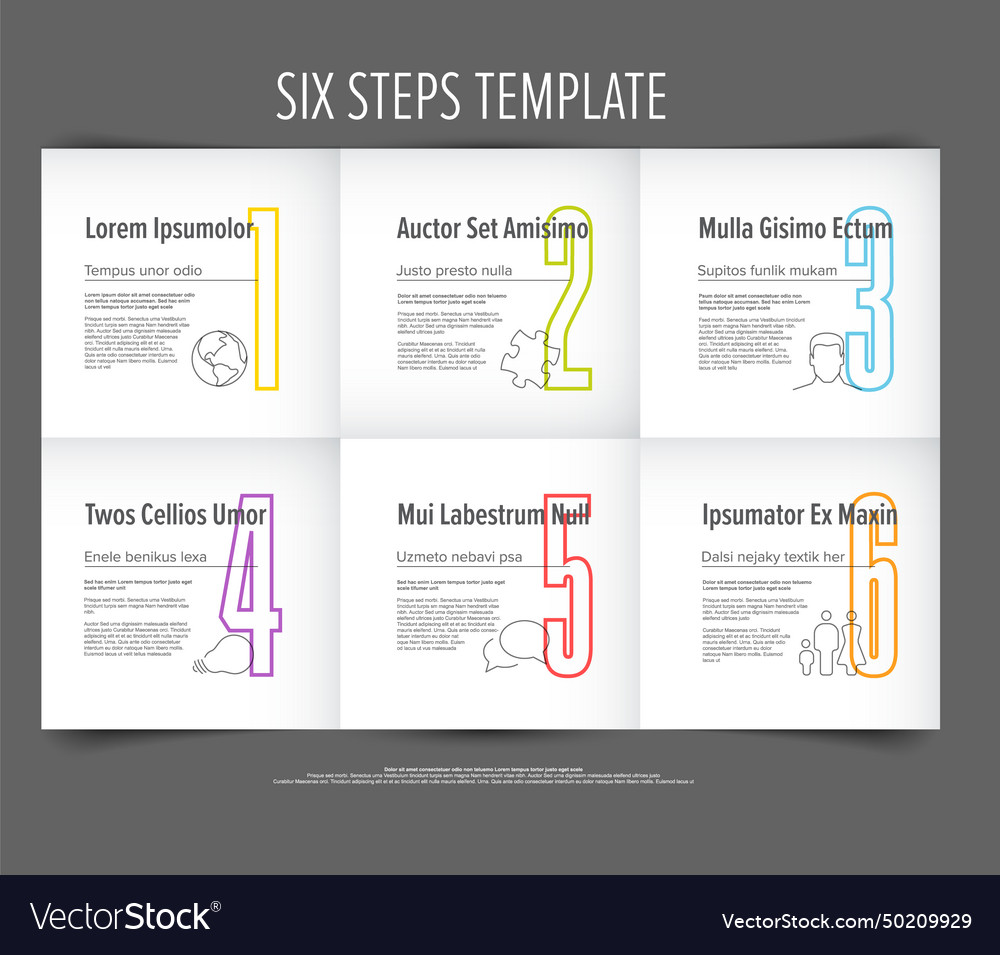 Six steps progress template on white folded paper Vector Image