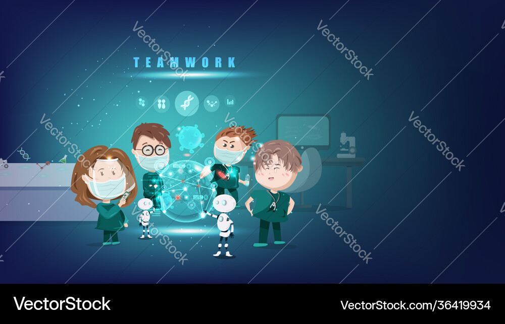 Doctor teamwork cartoon character plan Royalty Free Vector