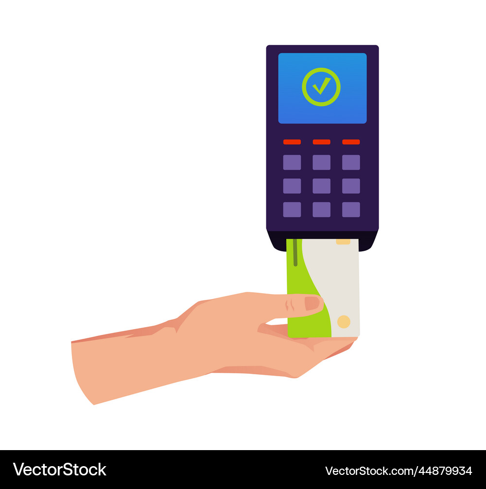Hand paying with credit card via wireless nfc Vector Image