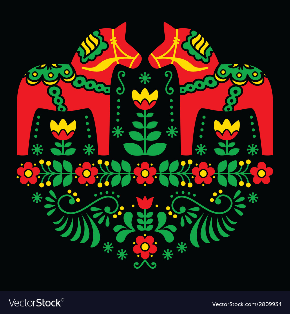 Swedish dala or daleclarian horse floral folk art Vector Image Swedish dala or daleclarian horse floral folk art Vector Image