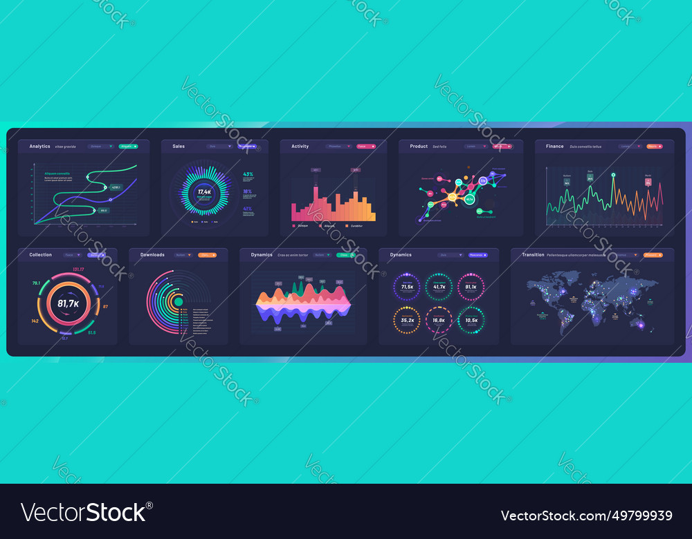 Dashboard data charts infographics graphs Vector Image Dashboard data charts infographics graphs Vector Image