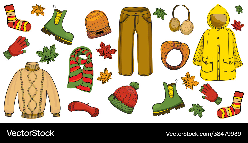 Set autumn clothes isolated on a white Royalty Free Vector