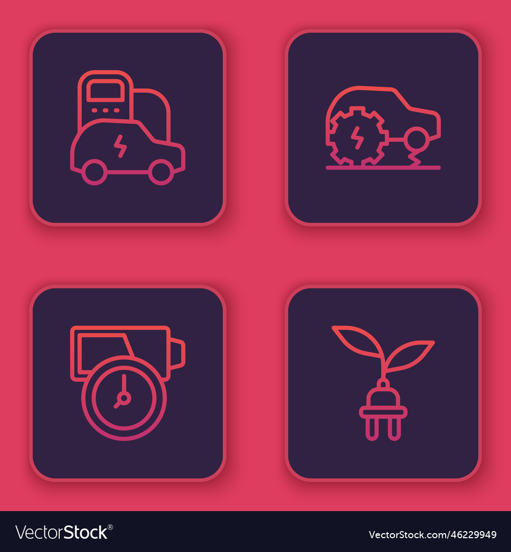 Set line electric car battery charge service Vector Image Set line electric car battery charge service Vector Image