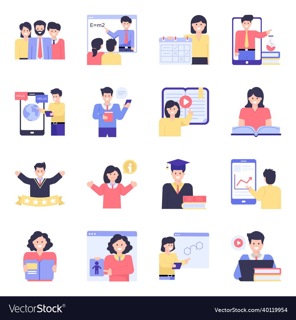 Set of education flat character Royalty Free Vector Image